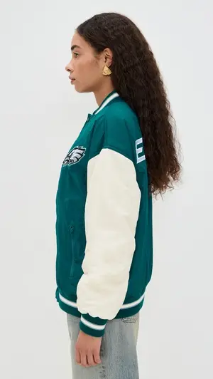 Terez Eagles Colorblock Bomber Jacket - Eagles Midnight Green/sugar
