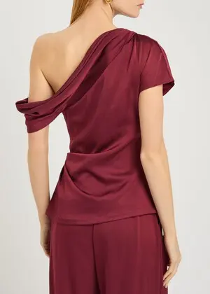 Simkhai Draped Satin Top - Dark Red
