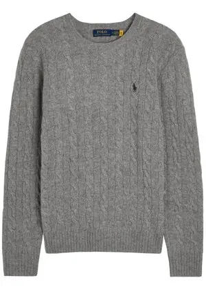 Polo Ralph Lauren Logo Cable-knit Wool And Cashmere-blend Jumper - Grey