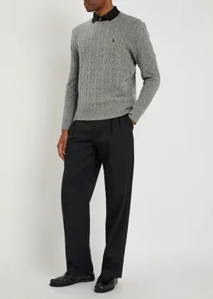 Polo Ralph Lauren Logo Cable-knit Wool And Cashmere-blend Jumper - Grey
