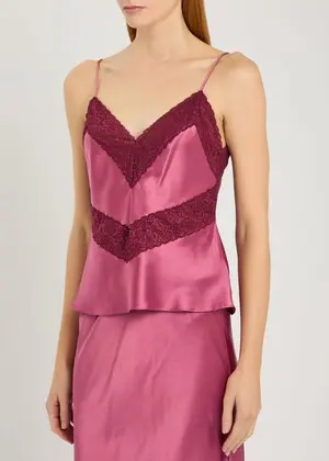 LoveShackFancy Brimsley Lace-trim Silk Camisole Top - Dark Pink