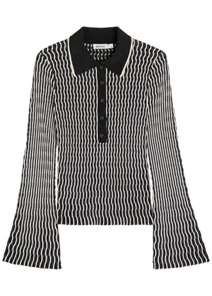Simkhai Collen Textured Knit Polo Top - Black