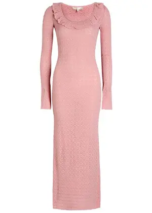 Pink Long Sleeve Midi Dresses