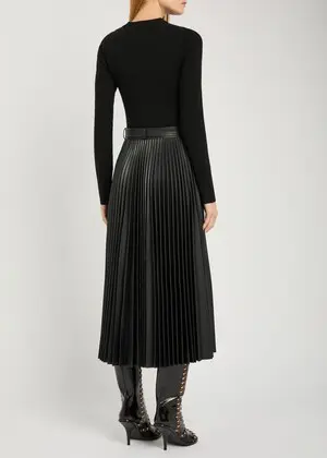 Simkhai Abilene Belted Knit And Faux Leather Midi Dress