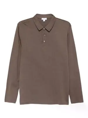 Sunspel Buttoned Polo Shirt - Brown