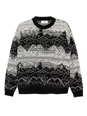 LANEUS Patterned Knit Sweater - Black