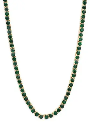 Nordstrom Cubic Zirconia Tennis Necklace - Emerald- Gold