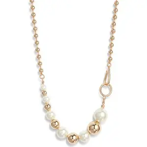 Nordstrom Faux Pearl & Ball Chain Collar Necklace - White- Gold