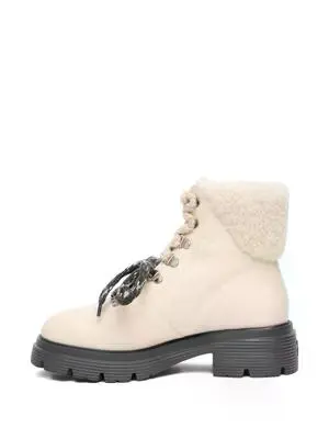 STUART WEITZMAN Lace-up Shearling Trimmed Boots - Neutrals