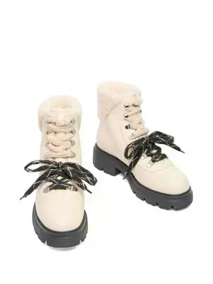 STUART WEITZMAN Lace-up Shearling Trimmed Boots - Neutrals