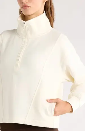 Zella Ultracozy Fleece Half Zip Pullover - Ivory Egret