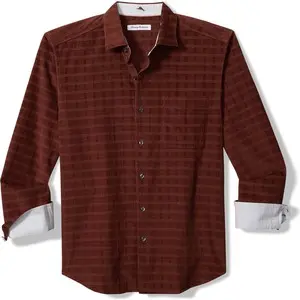 Tommy Bahama Check Island Cotton Corduroy Button-up Shirt - Maroon