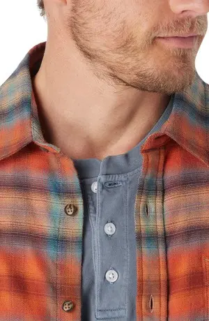 FAIR HARBOR Plaid Lightweight Flannel Button-up Shirt - Orange Glow Plaid