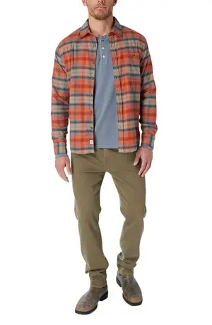 FAIR HARBOR Plaid Lightweight Flannel Button-up Shirt - Orange Glow Plaid
