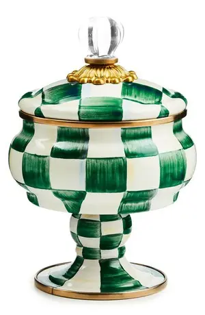 MACKENZIE-CHILDS Check Enameled Steel Curiosity Pot - Emerald