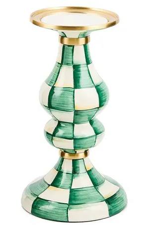 MACKENZIE-CHILDS Check Medium Pillar Candleholder - Emerald