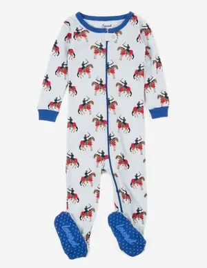 LEVERET Printed Footed Cotton Pajamas Knights