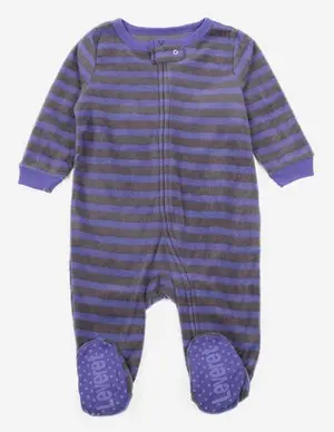 LEVERET Footed Fleece Pajamas - Striped Purple & Gray