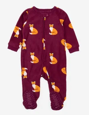 LEVERET Printed Footed Fleece Pajamas - Fox