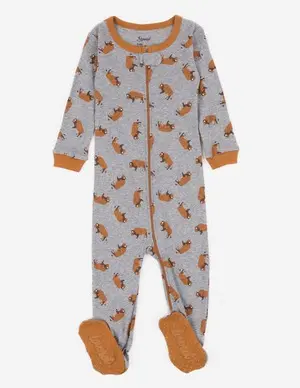 LEVERET Printed Cotton Footed Pajamas Bison