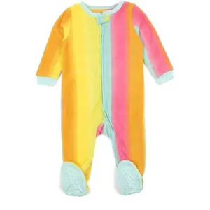 LEVERET Footed Fleece Printed Holiday Pajamas - Rainbow