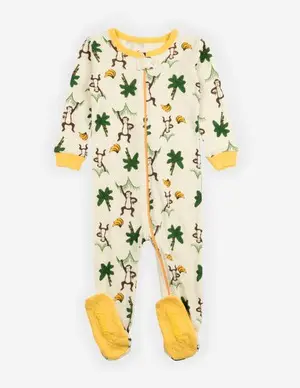 LEVERET Printed Footed Cotton Pajamas Monkey W/banane