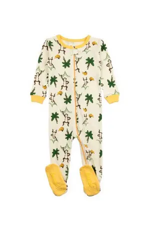 LEVERET Printed Footed Cotton Pajamas - Monkey W/banane