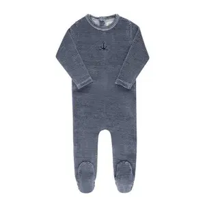 ELY'S & CO. Velour Stripe Footie - Dark Blue