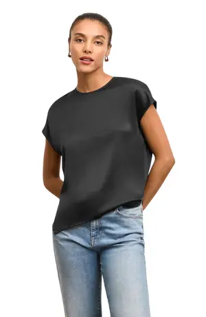 M.M.LAFLEUR Didion Printed Silk Drape Top Black