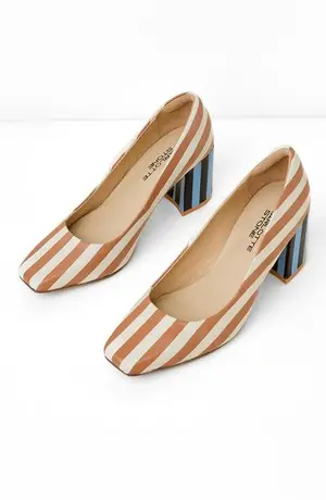 Charlotte Stone Estee Multicolor Square Toe Pumps - Camel Stripe
