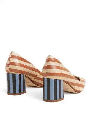 Charlotte Stone Estee Multicolor Square Toe Pumps - Camel Stripe