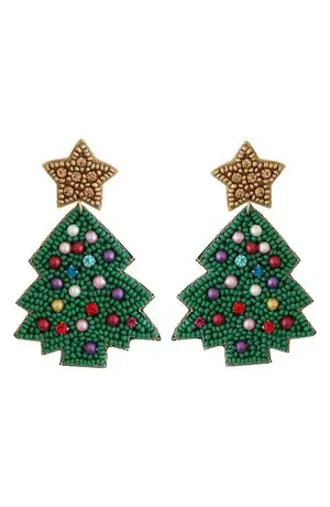 PANACEA Beaded Christmas Tree Drop Earrings - Green