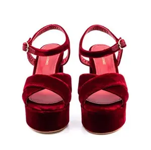 ANDREA GOMEZ Bella Velvet Platform Sandal - Red