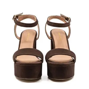 ANDREA GOMEZ Becka Suede Platform Sandal - Chocolate
