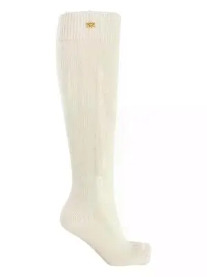 GANNI Logo-plaque Knee-high Socks - Neutrals