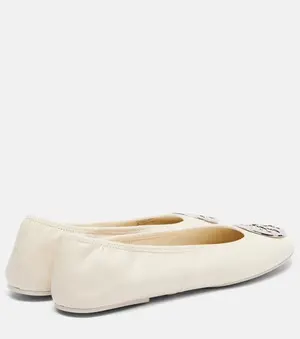 Tory Burch Reva Travel Leather Ballet Flats - White