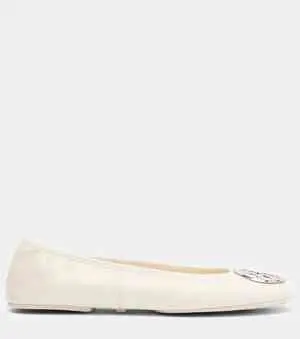 Tory Burch Reva Travel Leather Ballet Flats - White