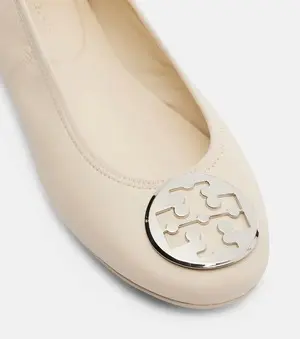 Tory Burch Reva Travel Leather Ballet Flats - White