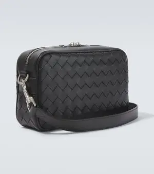 Bottega Veneta Intrecciato Leather Crossbody Bag - Black