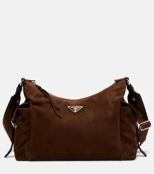 Prada Explore Large Suede Shoulder Bag - Brown