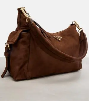 Prada Explore Large Suede Shoulder Bag - Brown