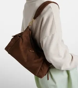 Prada Explore Large Suede Shoulder Bag - Brown