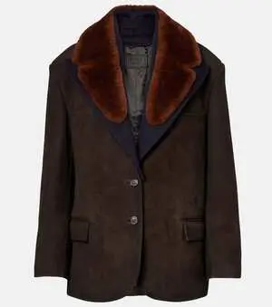 Prada Shearling-trimmed Suede Jacket