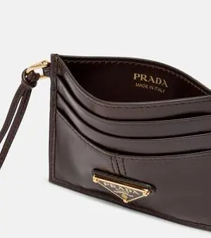 Prada Leather Card Holder - Brown