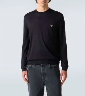 Prada Virgin Wool Crewneck Sweater - Blue