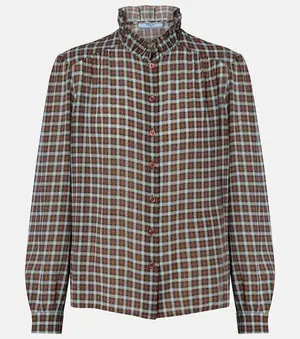 Prada Checked Silk-blend Georgette Shirt - Blue