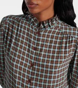 Prada Checked Silk-blend Georgette Shirt - Blue