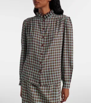 Prada Checked Silk-blend Georgette Shirt - Blue