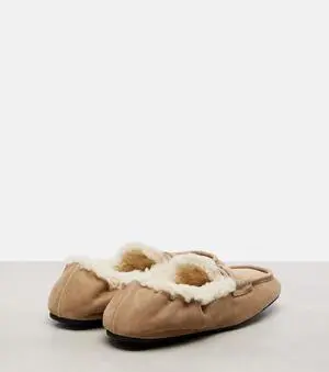Miu Miu Shearling-lined Suede Penny Loafers - Beige