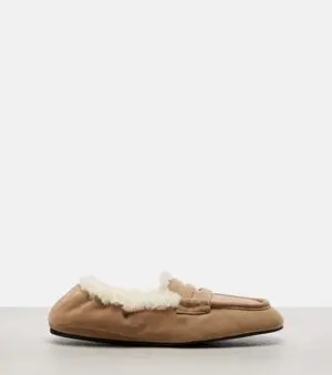 Miu Miu Shearling-lined Suede Penny Loafers - Beige